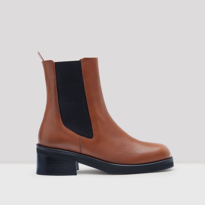 E8 Miista Thea Tan Leather Boots Mid Heel - Niutrack.com