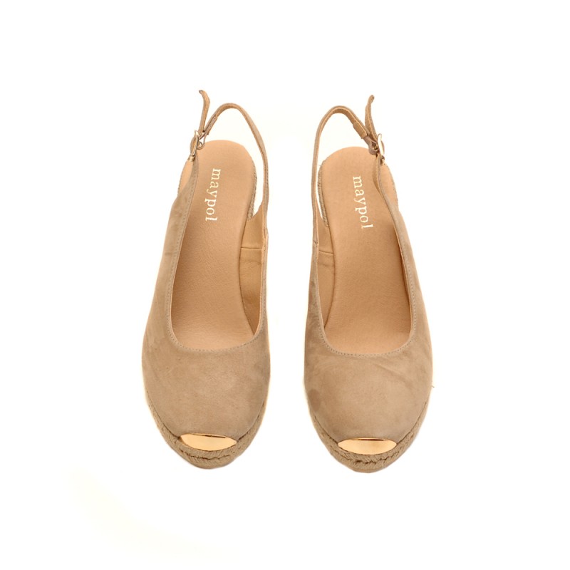 Maypol Slingback Beige Suede Wedges - Niutrack.com