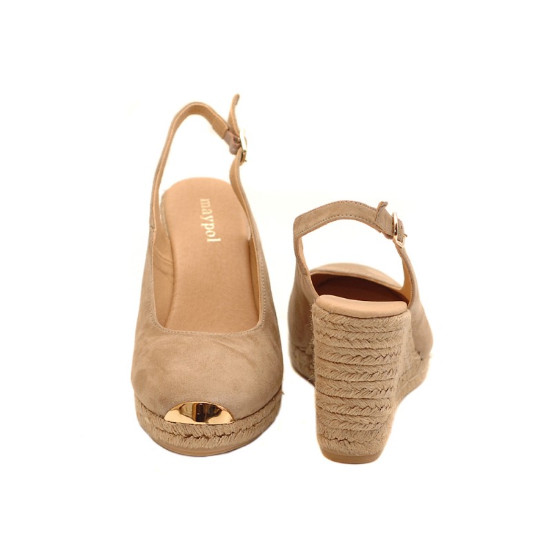 Maypol Slingback Beige Suede Wedges - Niutrack.com