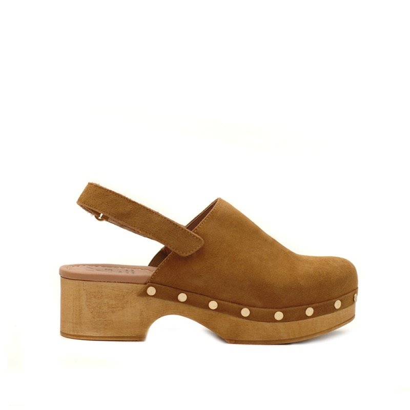 KMB Suede Tan Slingback Clogs - Niutrack.com