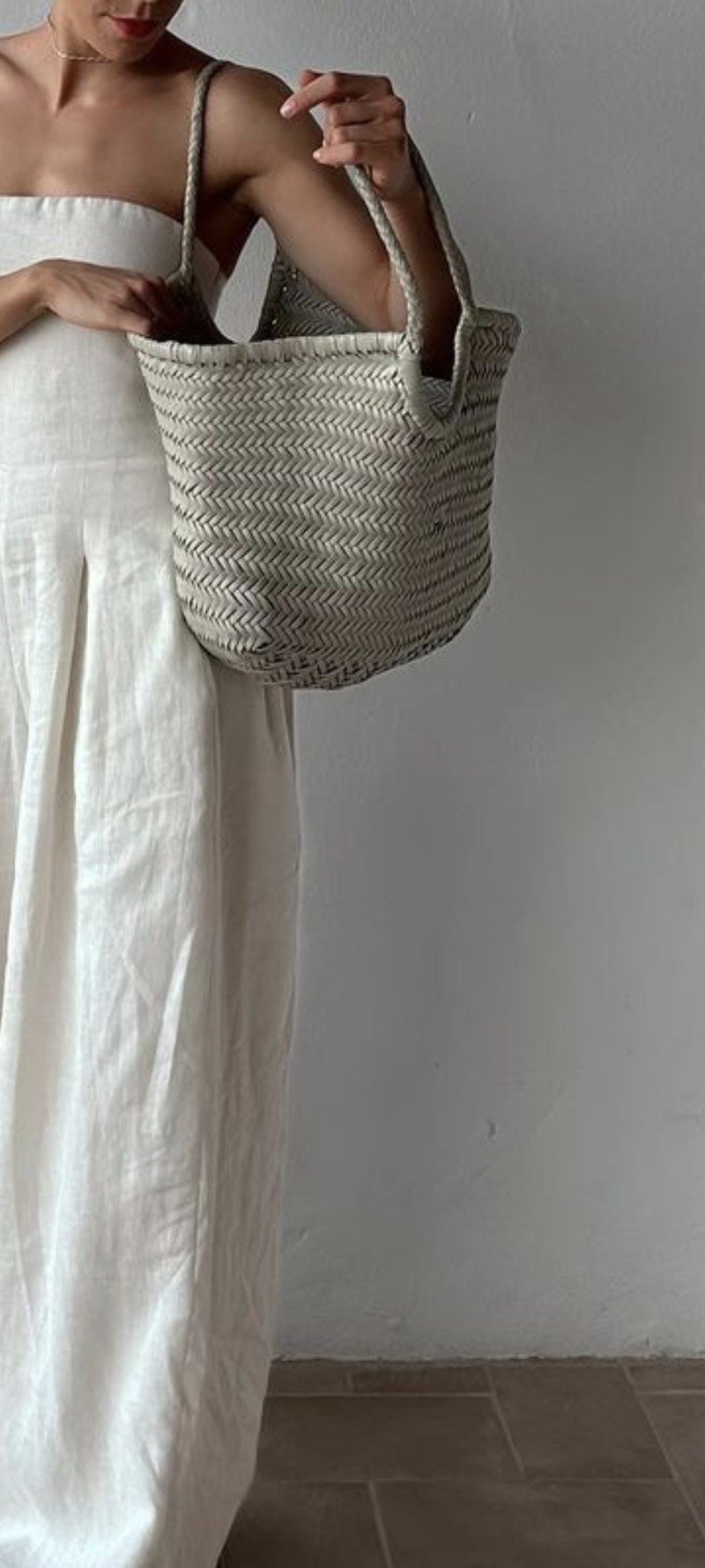 Dragon Diffusion Nantucket Big Pearl White Leather Basket - Niutrack.com